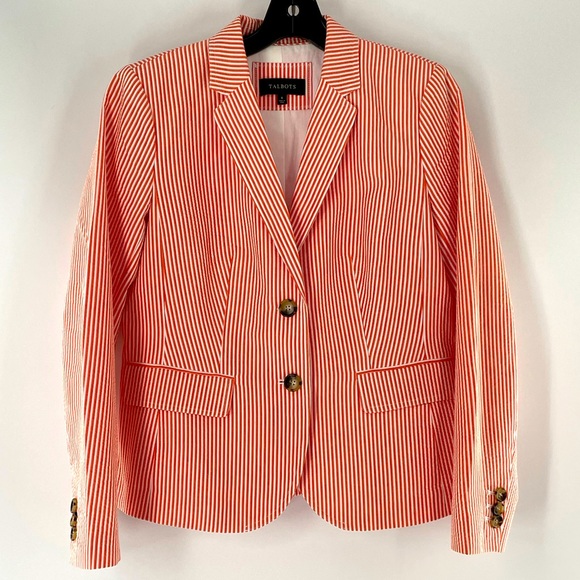 Talbots | Jackets & Coats | New Talbots Coral White Seersucker Blazer ...